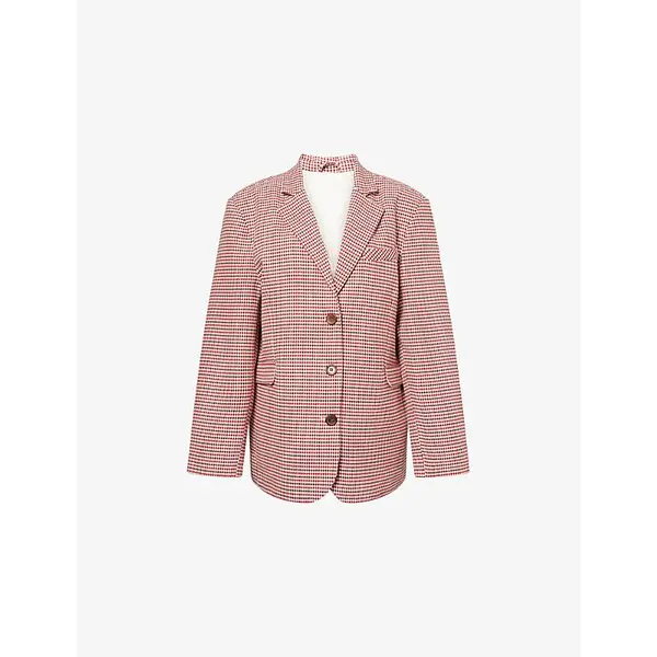 Djerf Avenue Weekend Check-Print Cotton Blazer - Checked Red